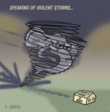 Speaking of Bad Storms (editorial cartoon on GOP by Paul Jamiol)